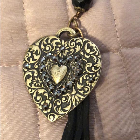 Pink Panache | Jewelry | Pink Panache Black Bead And Heart Necklace ...